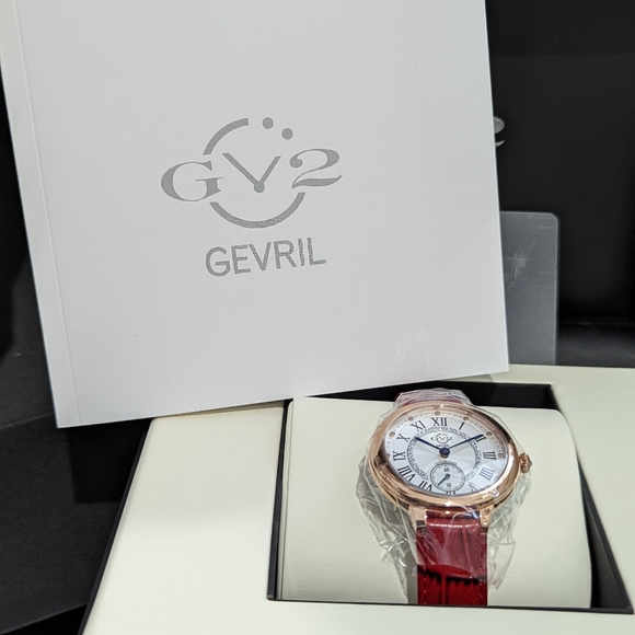 Gevril | Accessories | Gv2 Gevril Diamond Ladies Watch Red Leather Band ...